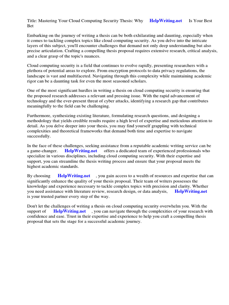 Cloud Computing Security Thesis Proposal | PDF | Cloud Computing | Computer Security