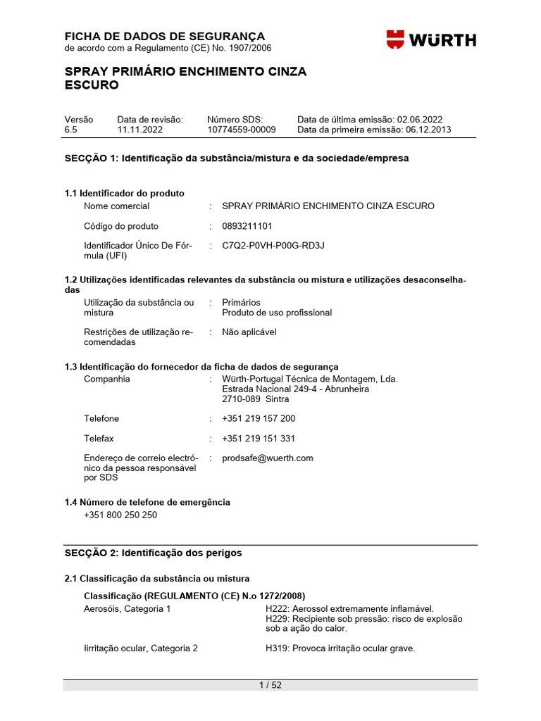 Spray Primário Enchimento Cinza Escuro: Ficha de Dados de Segurança ...