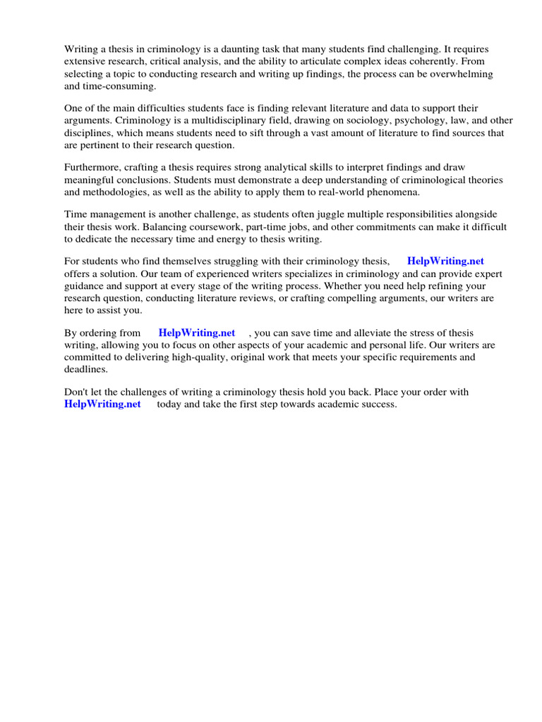 Criminology Student Thesis Sample | PDF | Criminology | Prison