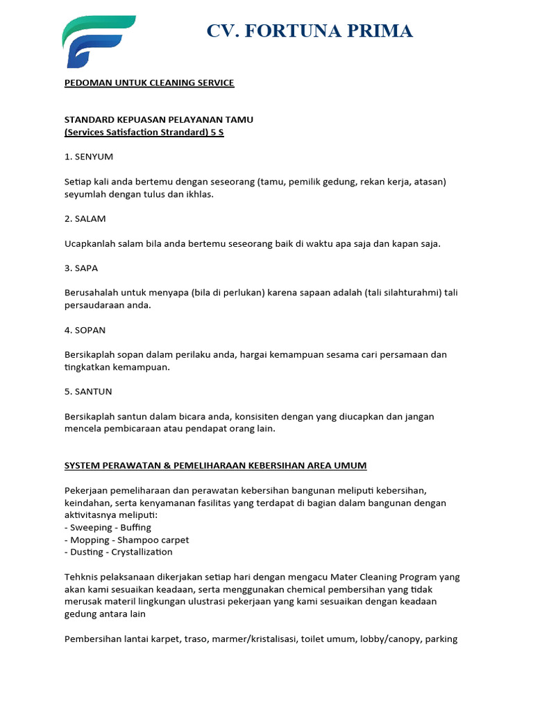 Pedoman Layanan Cleaning Service | PDF | Griya & Taman | Teknologi ...