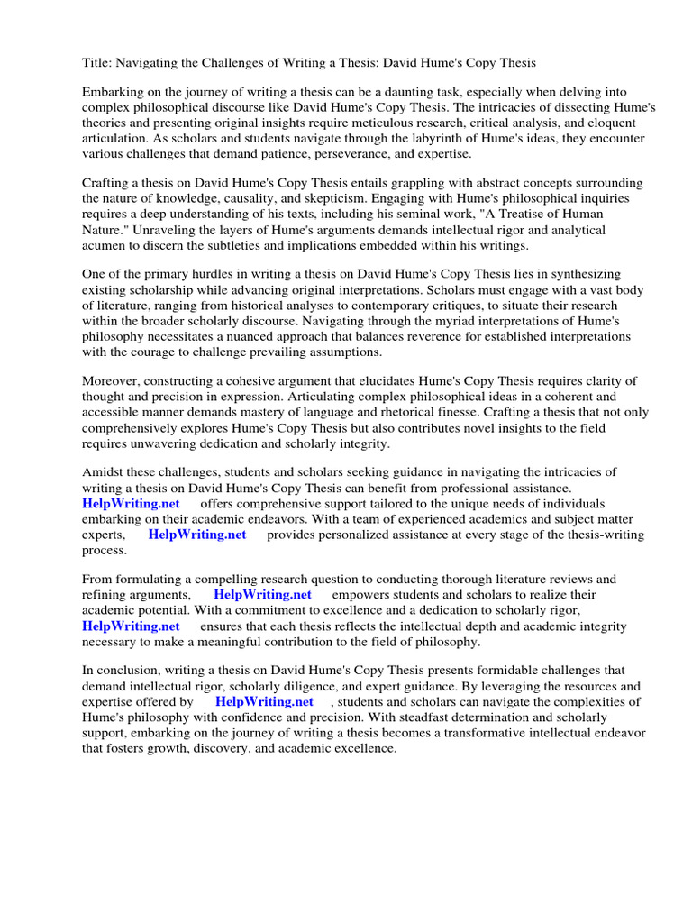 David Humes Copy Thesis | Download Free PDF | David Hume | Empiricism