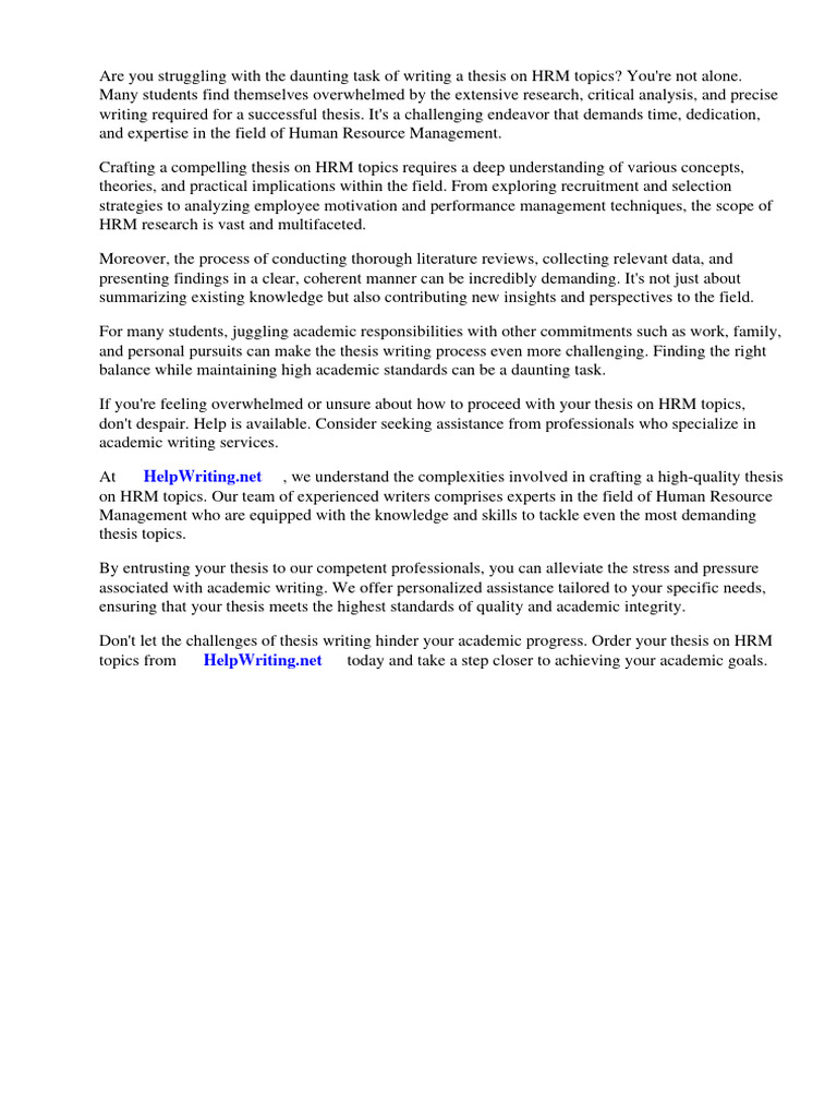 Thesis Topics in HRM | Download Free PDF | Human Resource Management ...