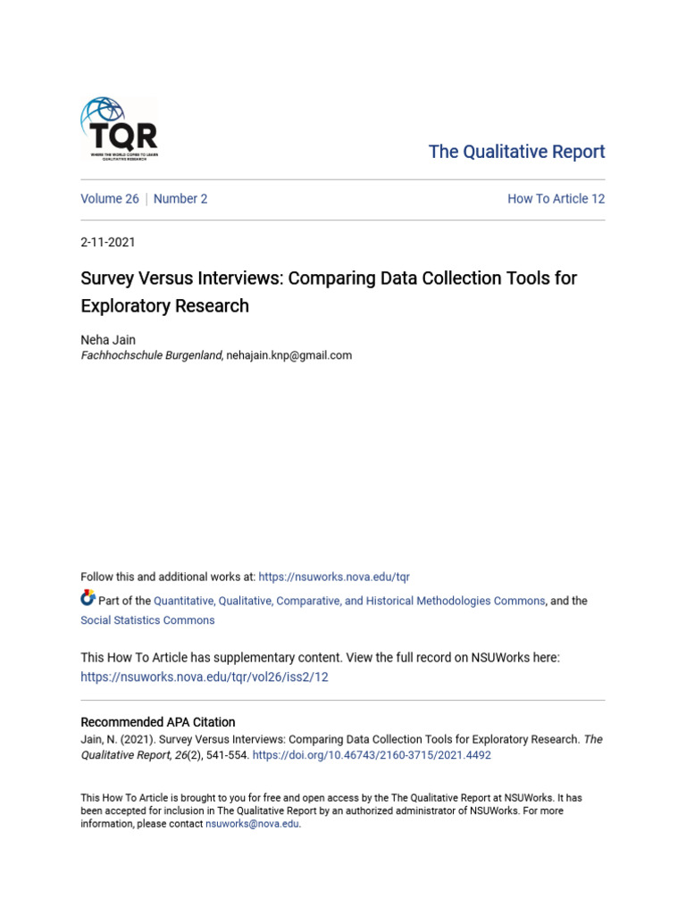 Survey Versus Interviews - Comparing Data Collection Tools For Exp ...
