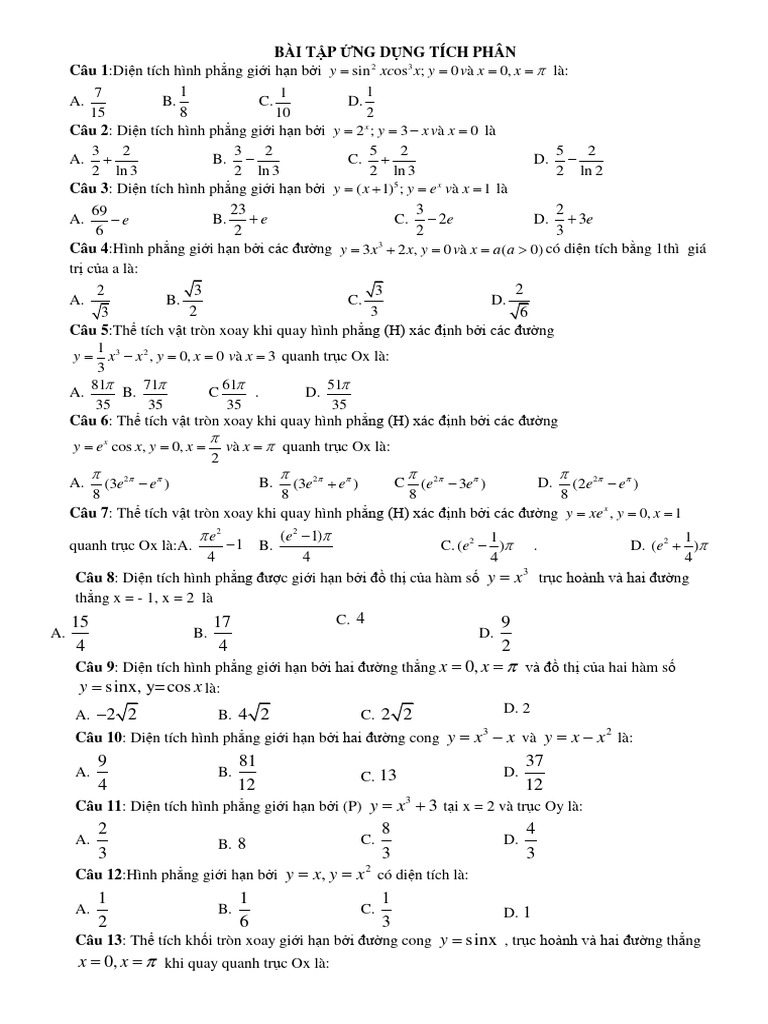 Bai Tap Ung Dung Tich Phan Tinh Dien Tich The Tich | PDF