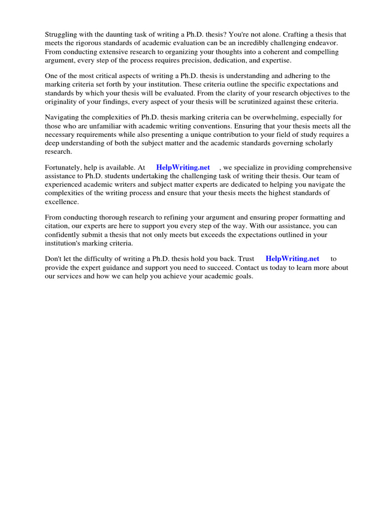 PHD Thesis Marking Criteria | PDF | Thesis | Doctor Of Philosophy