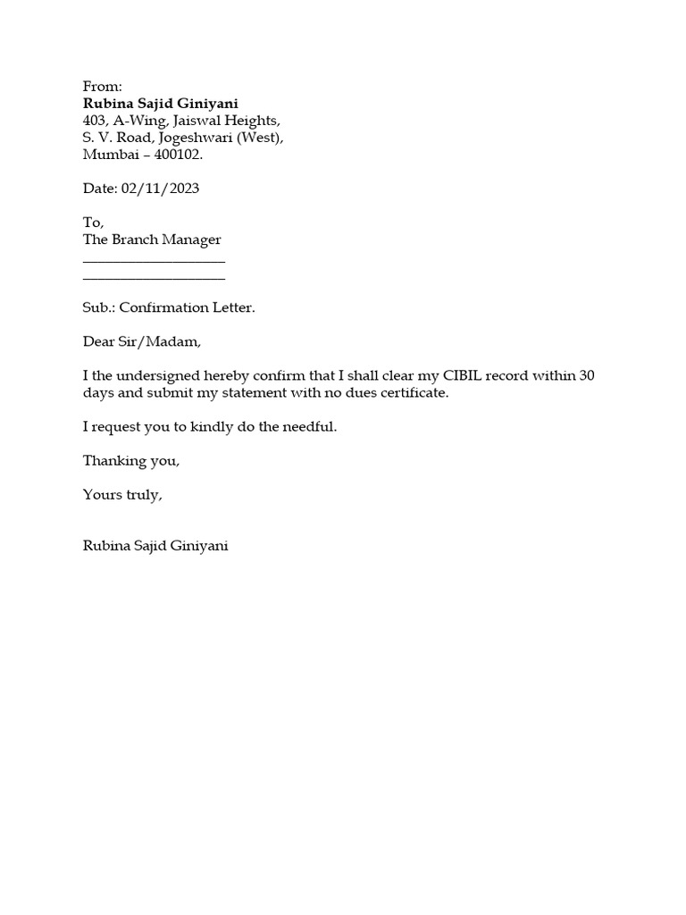 Confirmation Letter | PDF