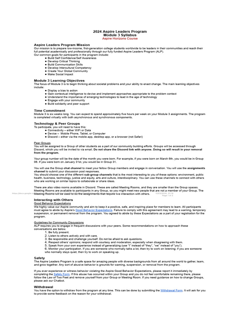 ALP 2024 - Module 3 Syllabus | PDF | Community | Mobile App