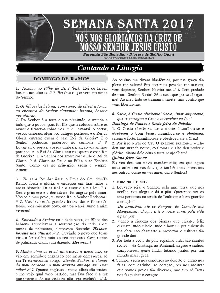 Folha de Cantos Semana Santa 2017 | PDF | Eucaristia | Jesus