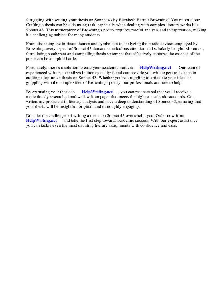 Sonnet 43 Elizabeth Barrett Browning Thesis | PDF | Poetry | Robert ...