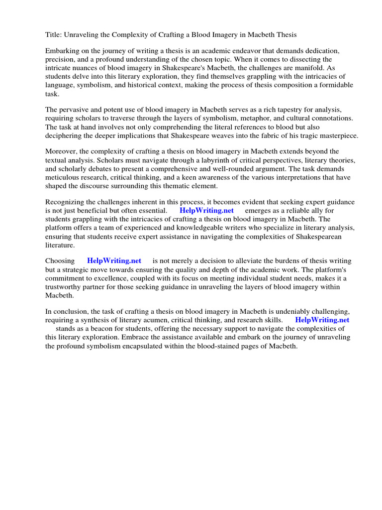 Macbeth Blood Imagery Thesis Guide | PDF | Macbeth