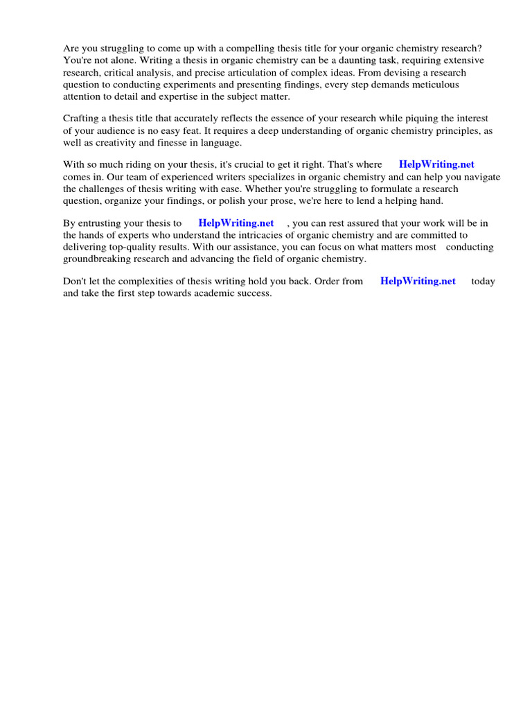 Organic Chemistry Thesis Titles | PDF | Thesis | Organic Chemistry