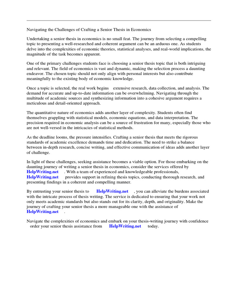 Senior Thesis Ideas Economics | PDF | Thesis | Mental Disorder