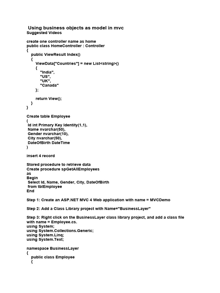 Using Business Objects As Model In Mvc Pdf Modelviewcontroller Computer File