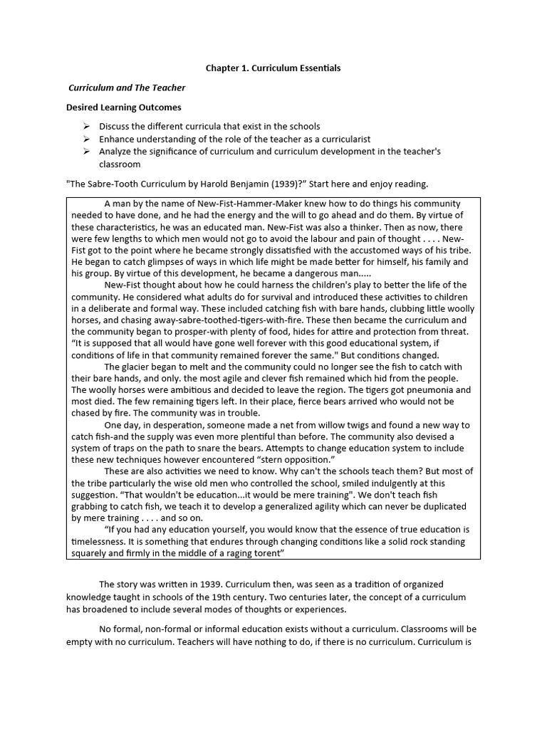 S Chapter 1 Curriculum Essentials 1 | PDF | Curriculum | Learning