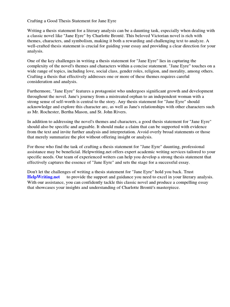 Good Thesis Statement For Jane Eyre | PDF | Jane Eyre