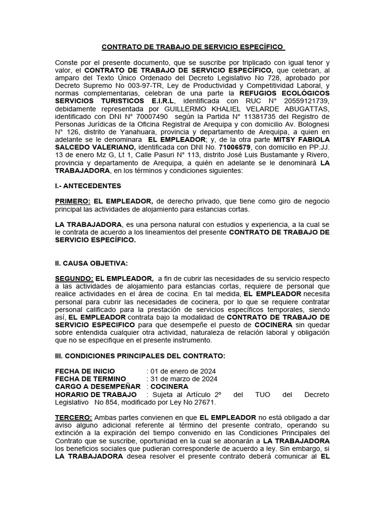 renovacion Contrato Mitsy Fabiola Salcedo Valeriano | PDF | Derecho ...