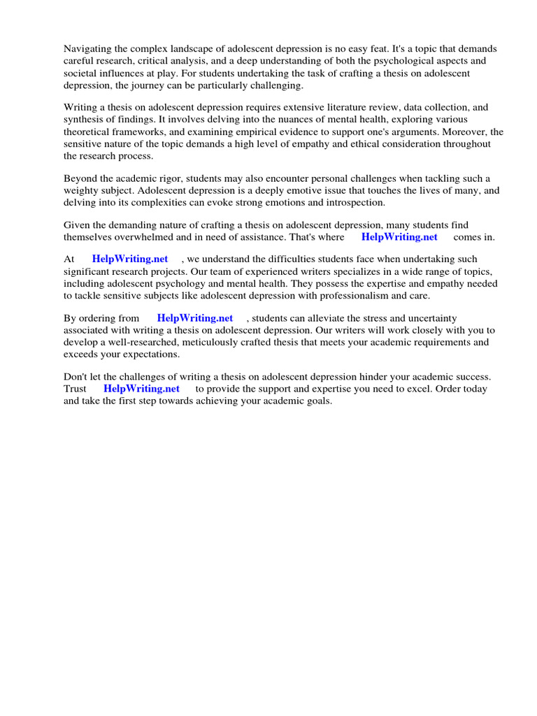 Adolescent Depression Thesis | PDF | Major Depressive Disorder ...