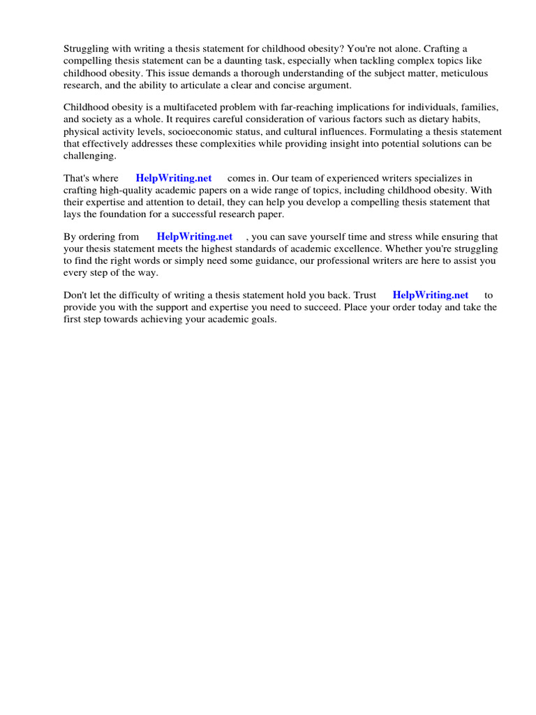Sample Thesis Statement For Childhood Obesity | Download Free PDF ...