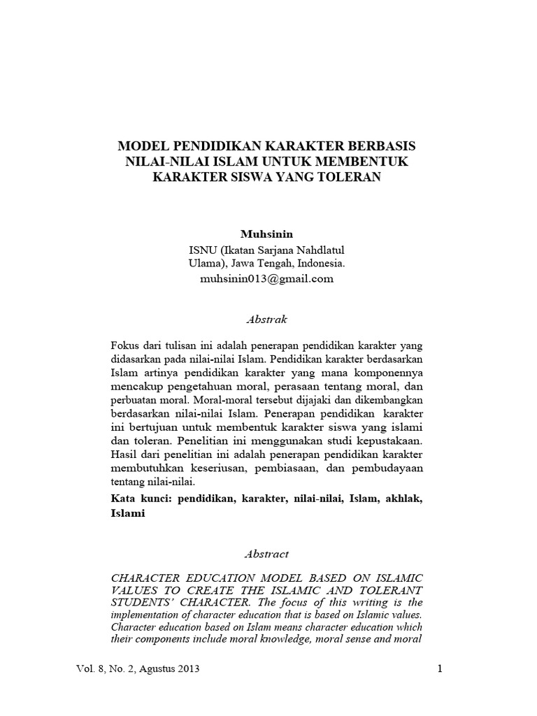 MODEL PENDIDIKAN KARAKTER BERBASIS Islam | PDF | Karier & Perkembangan