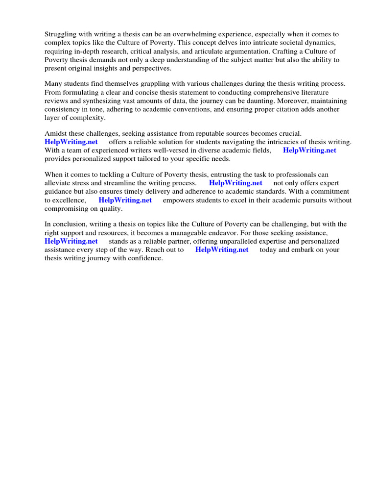 Culture of Poverty Thesis Example | Download Free PDF | Poverty ...