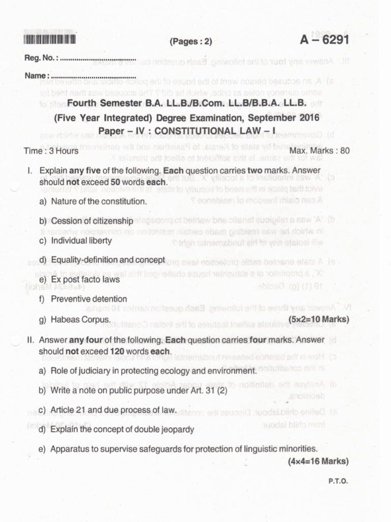 Consti BA BBA BCom Sept 2016 IV Sem3 | PDF