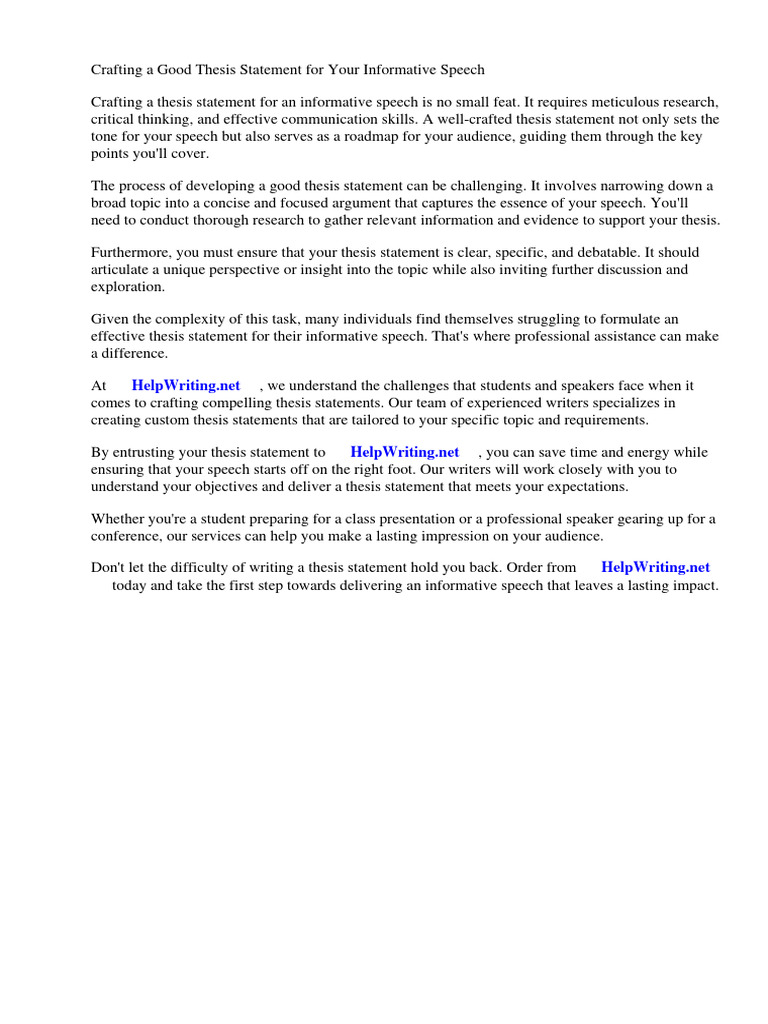 Good Thesis Statement For Informative Speech | PDF | Essays | Thesis