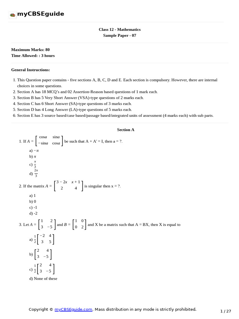 12 Mathematics sp07 | PDF | Area | Equations