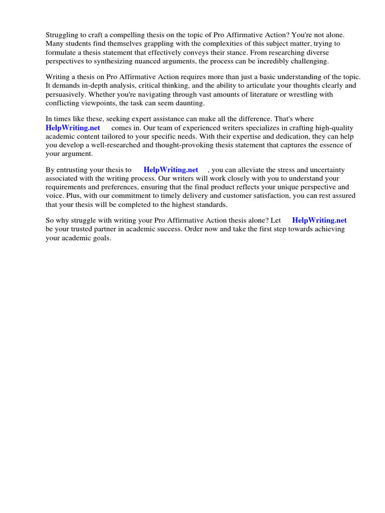 Pro Affirmative Action Thesis Statement | PDF | Affirmative Action ...