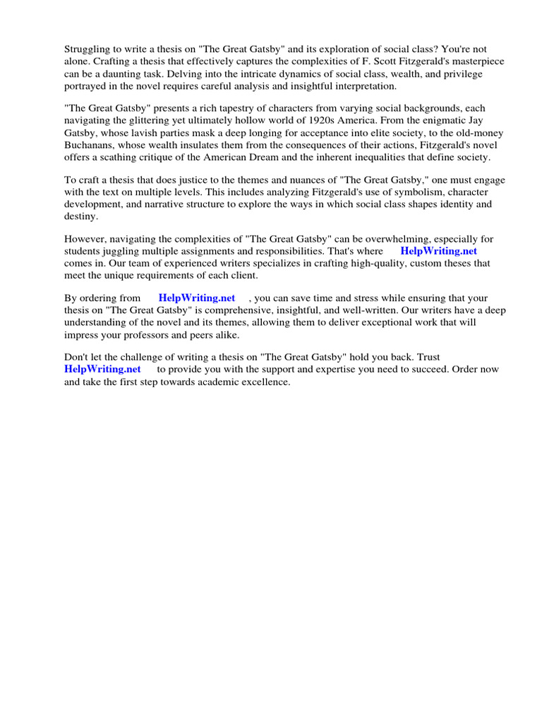 The Great Gatsby Social Class Thesis | PDF | The Great Gatsby | F ...