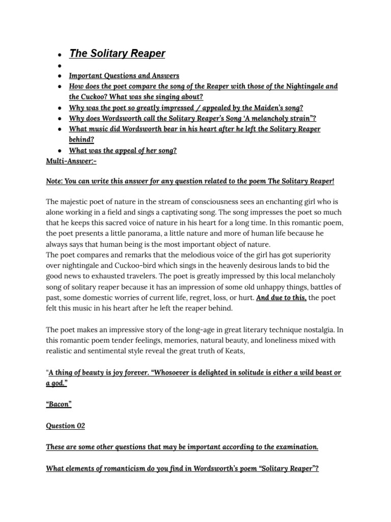 The Solitary Reaper(1) | PDF | Poetry | William Wordsworth