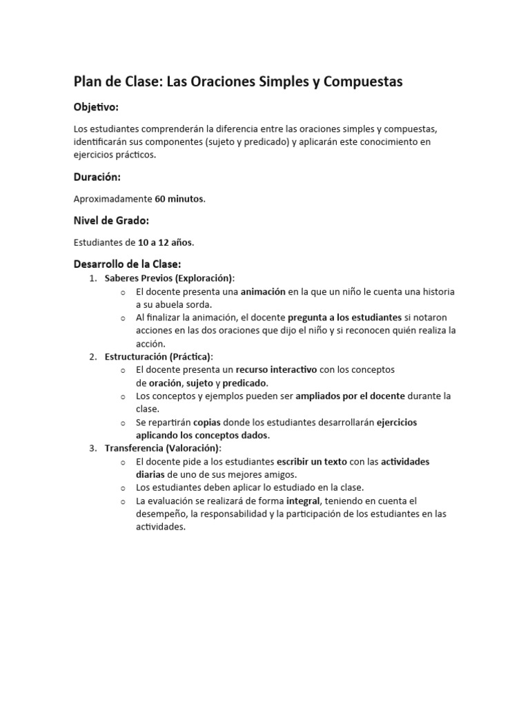 Oraciones Simples y Compuestas 8° y Taller | PDF | Oración (Lingüística ...