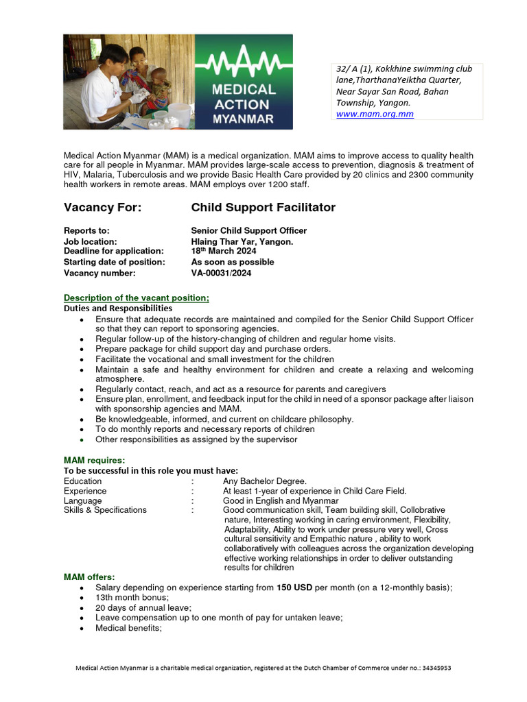 VA 0031 2024 Child Support Facilitator Yangon 04032024 | PDF | Child ...