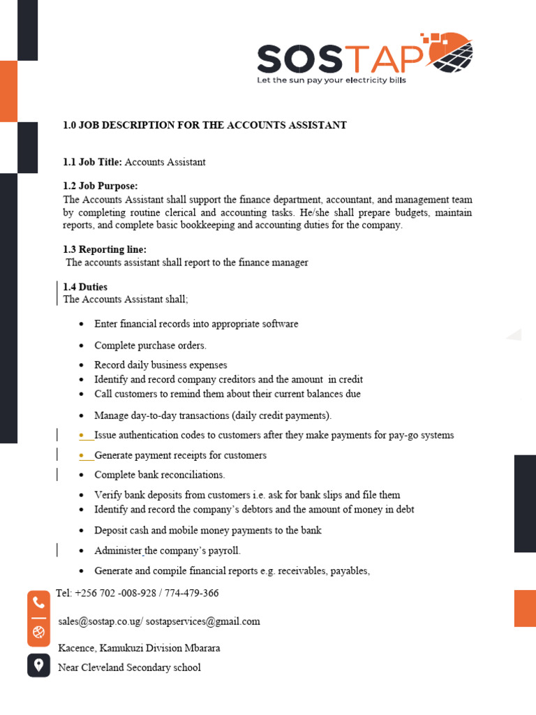 JOB DESCRIPTION FOR THE ACCOUNTS ASSISTANT | PDF | Bookkeeping ...