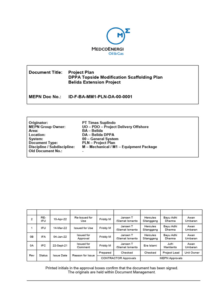 ID-F-BA-MM1-PLN-DA-00-0001 Rev.2_DPPA Topside Modification Scaffolding Plan | PDF | Scaffolding ...