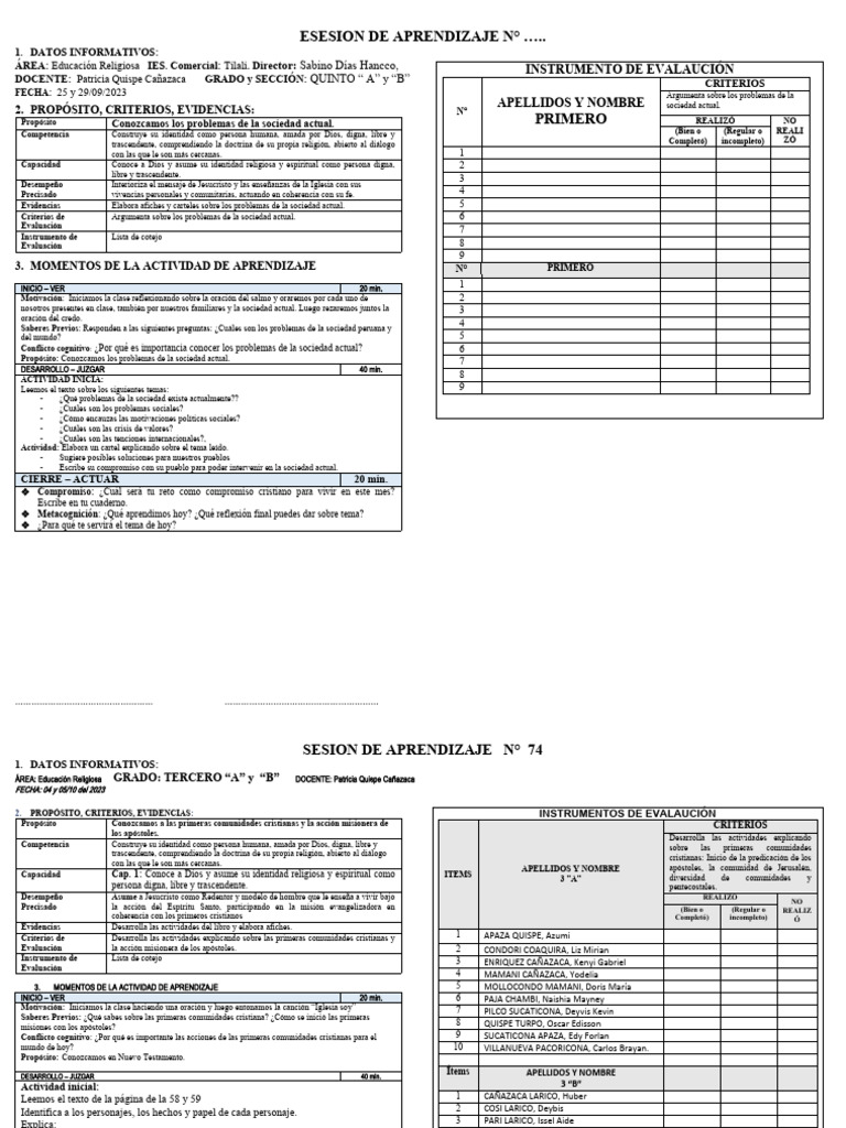 Seson De Aprendizaje Pdf Evaluación Sacramentos