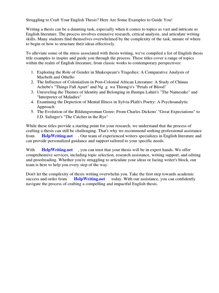 English Thesis Title Examples | PDF | Thesis