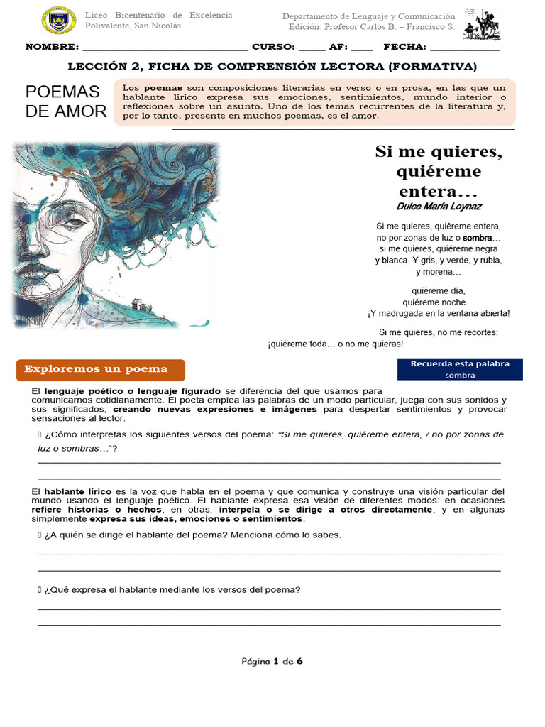Poemas de amor y comprensión lectora | PDF | Poesía | Ritmo