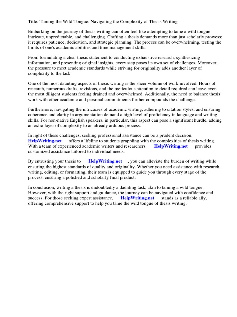 How To Tame A Wild Tongue Thesis Statement | PDF | English Language ...