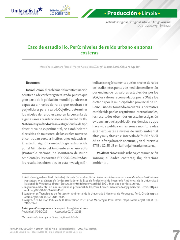 Niveles de Ruido Urbano en Ilo, Perú | PDF | ruido | La contaminación ...