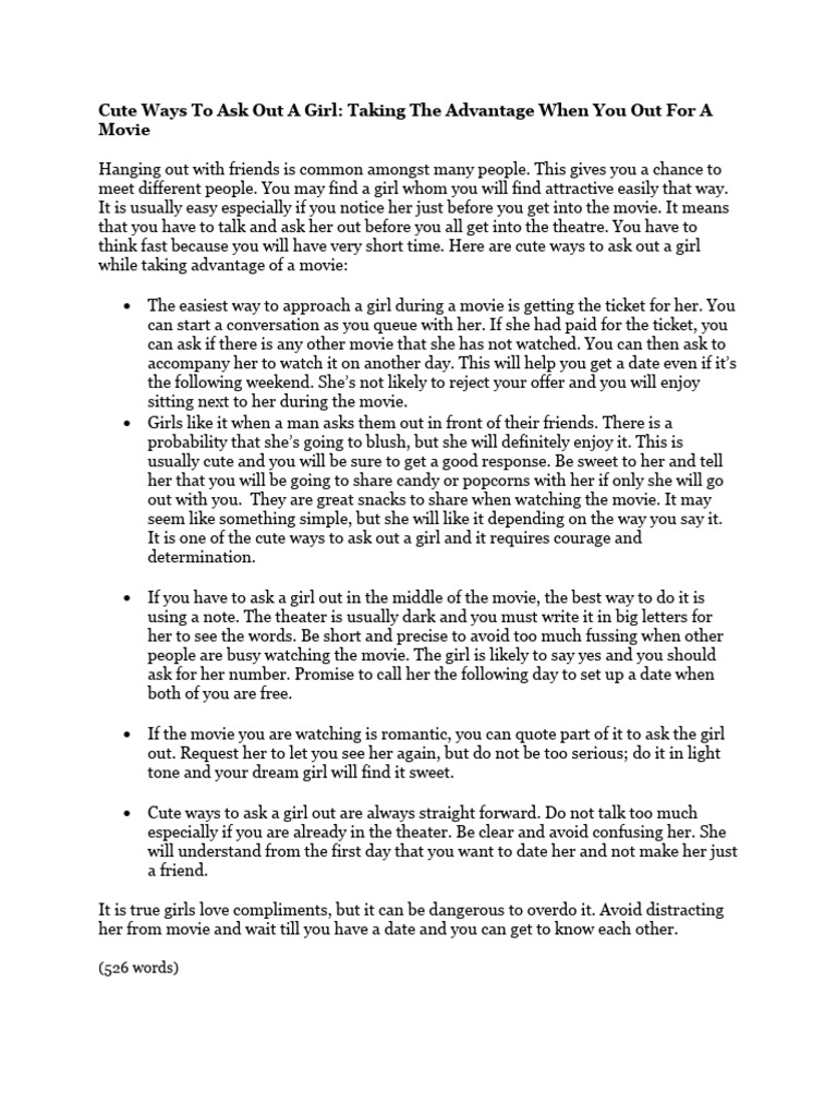 Cute Ways To Ask Out A Girl (526 Words) | PDF | Art | Wellness