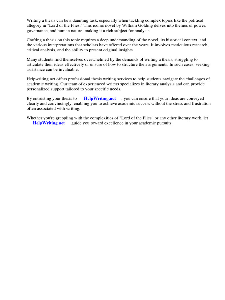 Lord of The Flies Political Allegory Thesis | PDF | Allegory