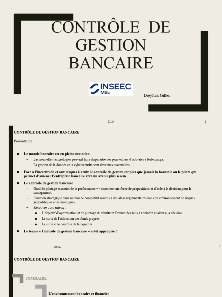 Controle de Gestion Bancaire INSEEC | PDF | Banques | Finance et gestion monétaire