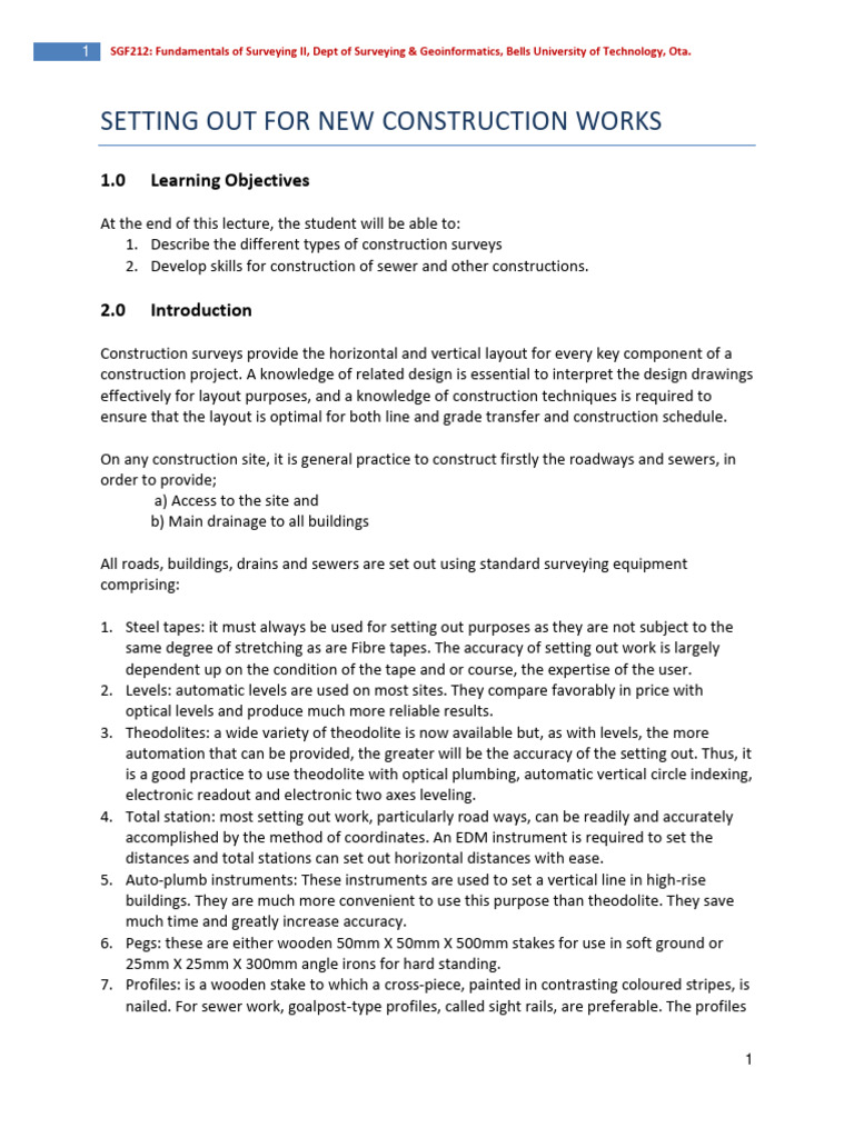 SGF212 - Setting Out For New Construction Works | PDF | Surveying ...