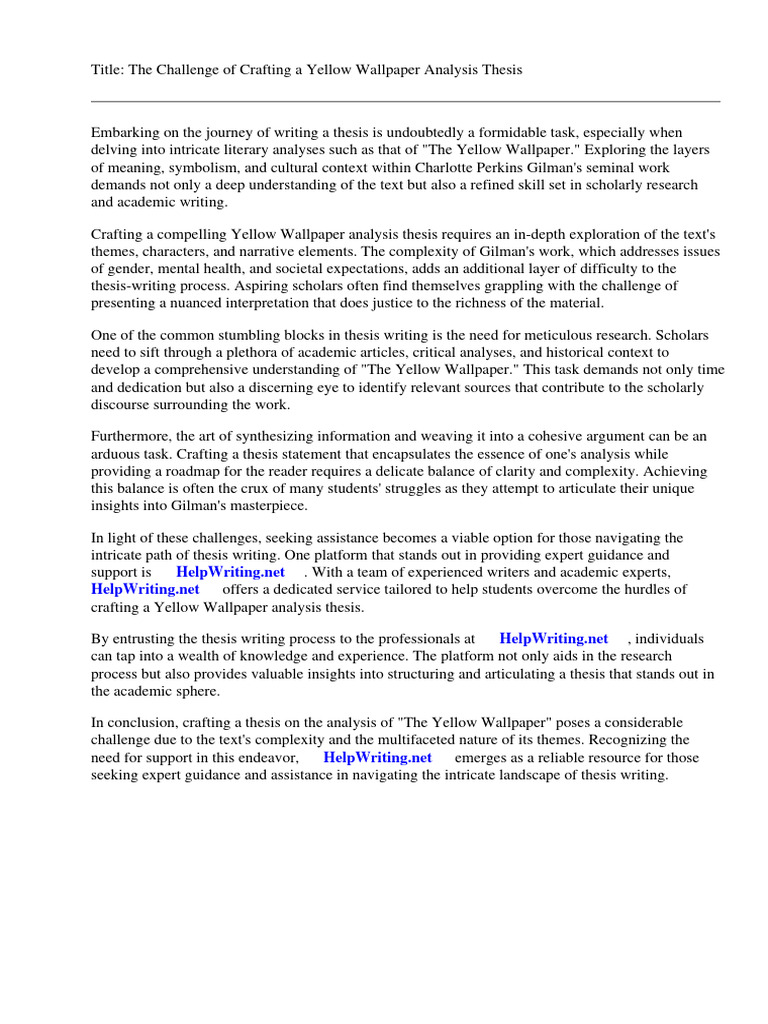 Yellow Wallpaper Analysis Thesis | PDF | The Yellow Wallpaper ...