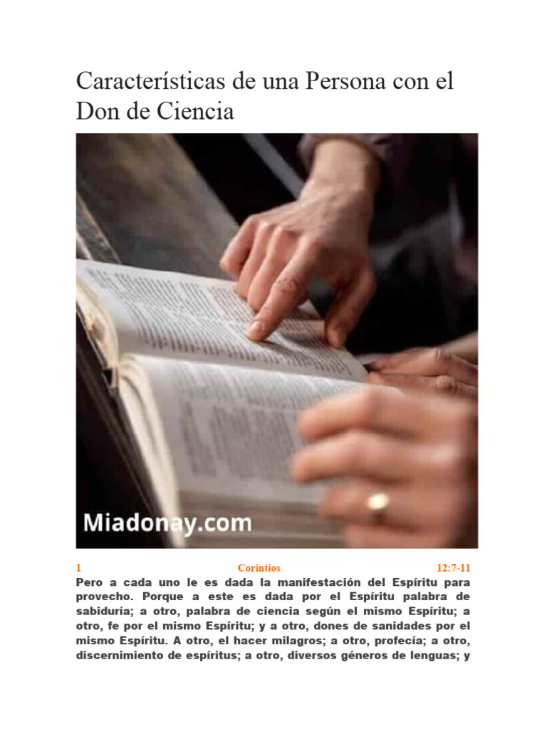 Don de Ciencia: Definición y Ejemplos | PDF | Biblia | Conocimiento