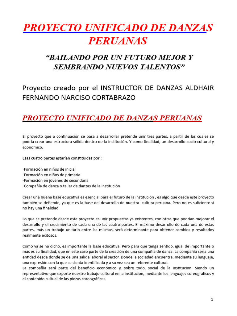 Danza Proyecto Unificado Danza | PDF | Bailes