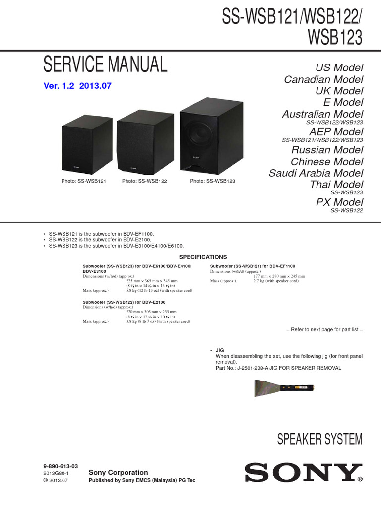 Sony Subwoofer Service Manual Overview | PDF | Audio Engineering ...