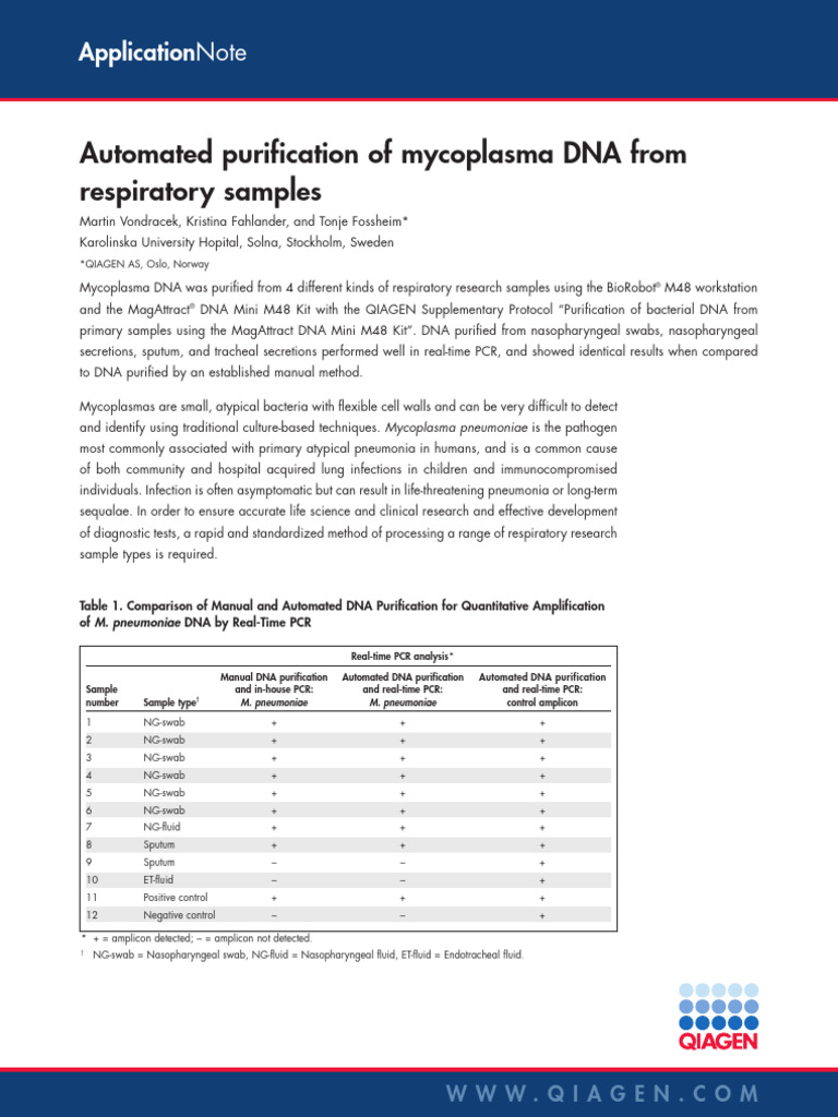 Automated Purification of Mycoplasma DNA From Respiratory Samples EN ...