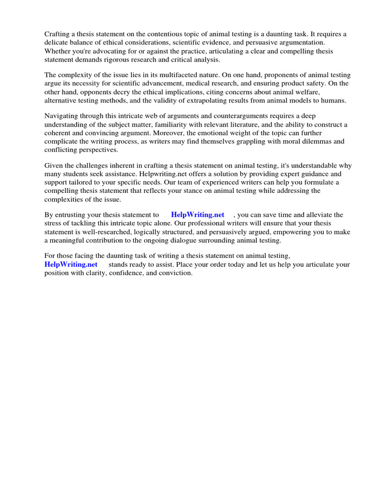 Thesis Statement Animal Testing | PDF | Animal Testing | Experiment