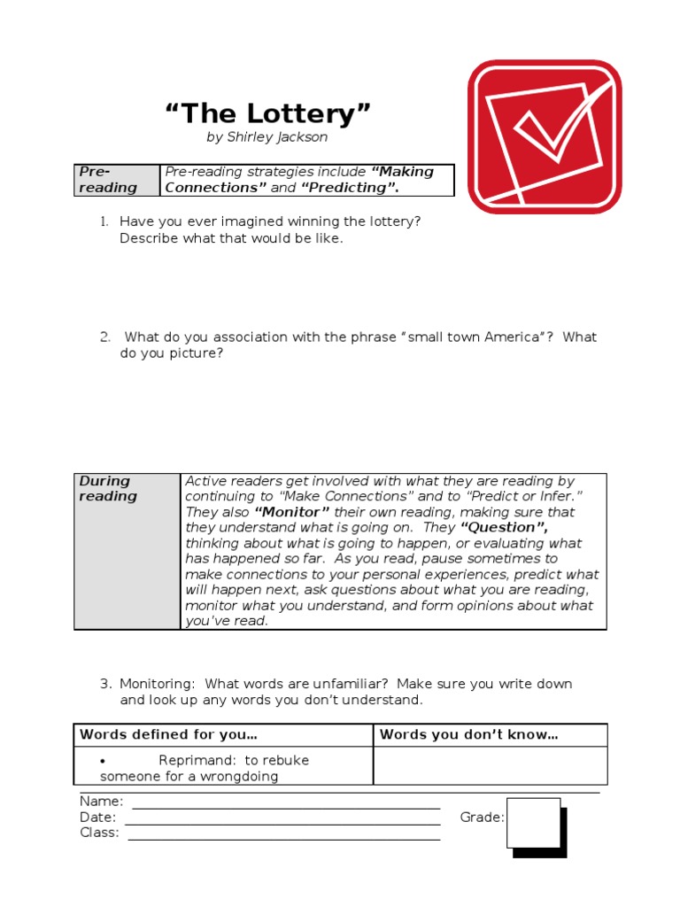 "The Lottery: Reading Guide & Questions" | PDF | Reading Comprehension ...